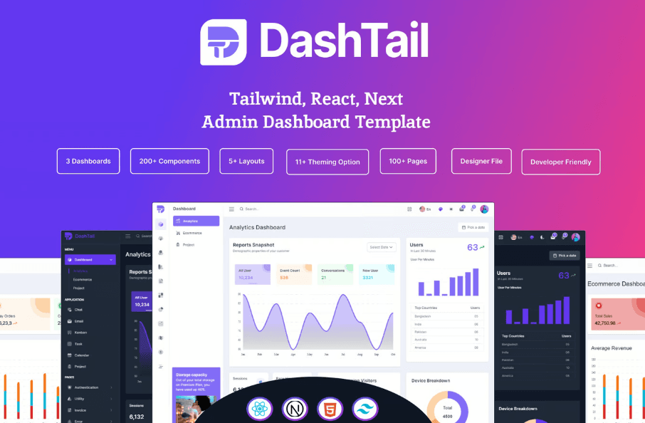 DashTail - Tailwind, React Next Admin Dashboard Template with shadcn-ui - Theme Premium